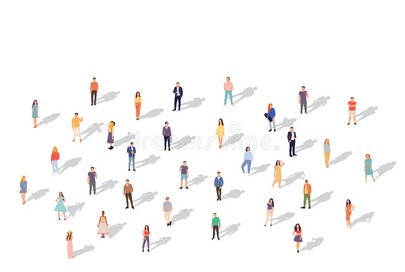 Standing People with Shadow on White Back, Groun Stock Vector ...