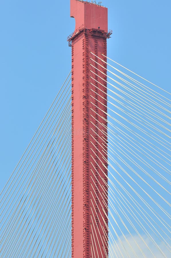 Standing Pole of Bridge and Steel Cable Stock Image - Image of metal ...