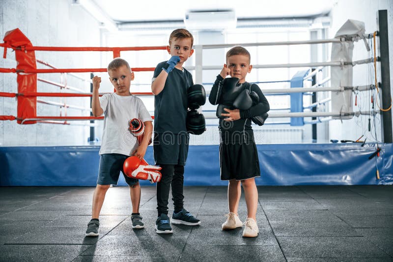 Standing and Posing for a Camera. Boys Training Boxing in the Gym ...