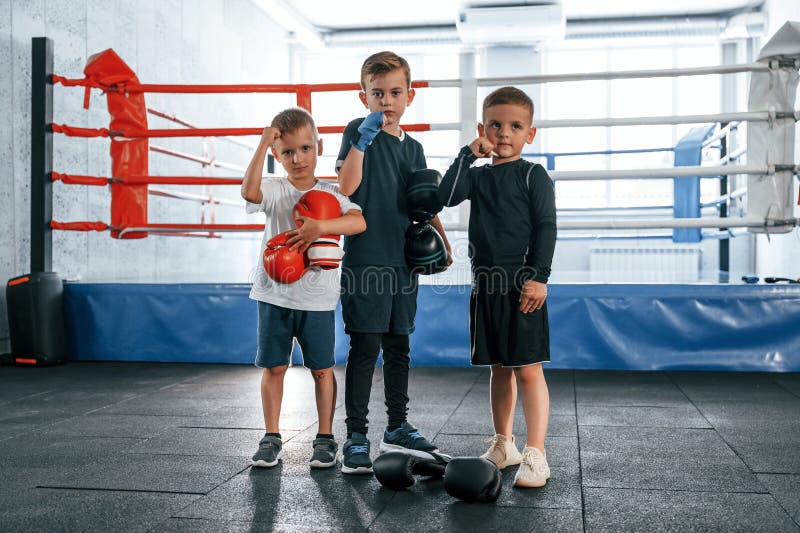 Standing and Posing for a Camera. Boys Training Boxing in the Gym ...