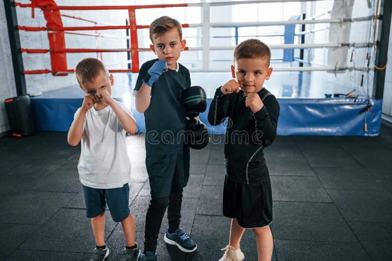 Standing and Posing for a Camera. Boys Training Boxing in the Gym ...