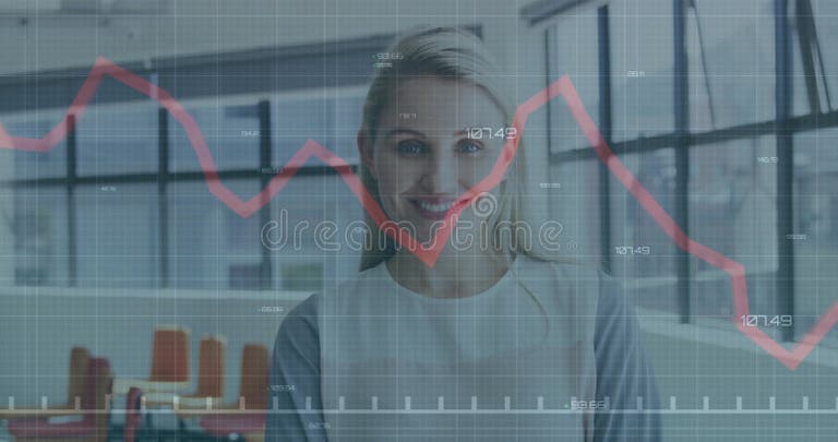 Standing Professional in Blazer Showing Data in Modern Office with Grid ...