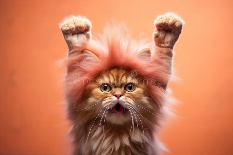 Standing and Raising Funny Hair Cat. Generative AI Stock Illustration ...