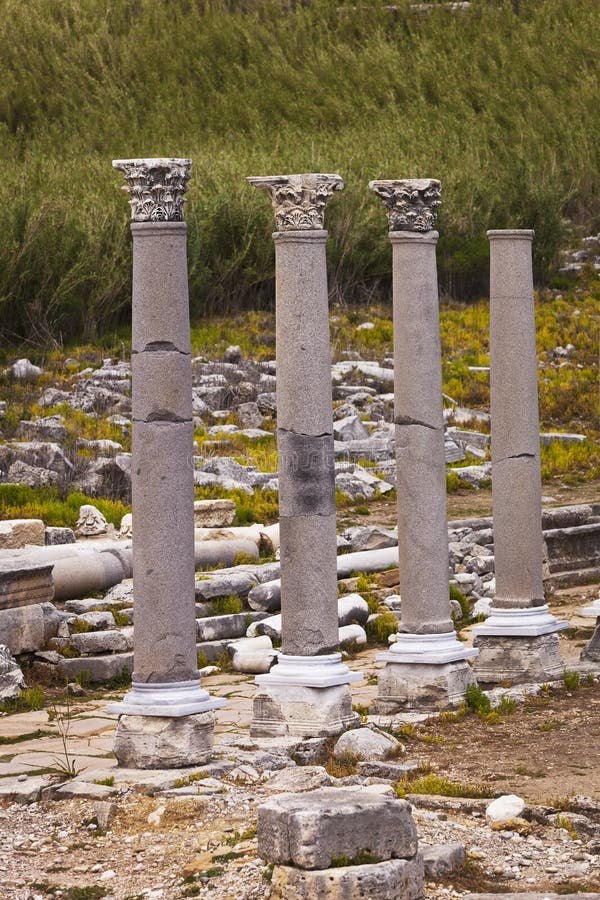 Standing Reconstructed Columns at Perga in Turkey Stock Image - Image ...
