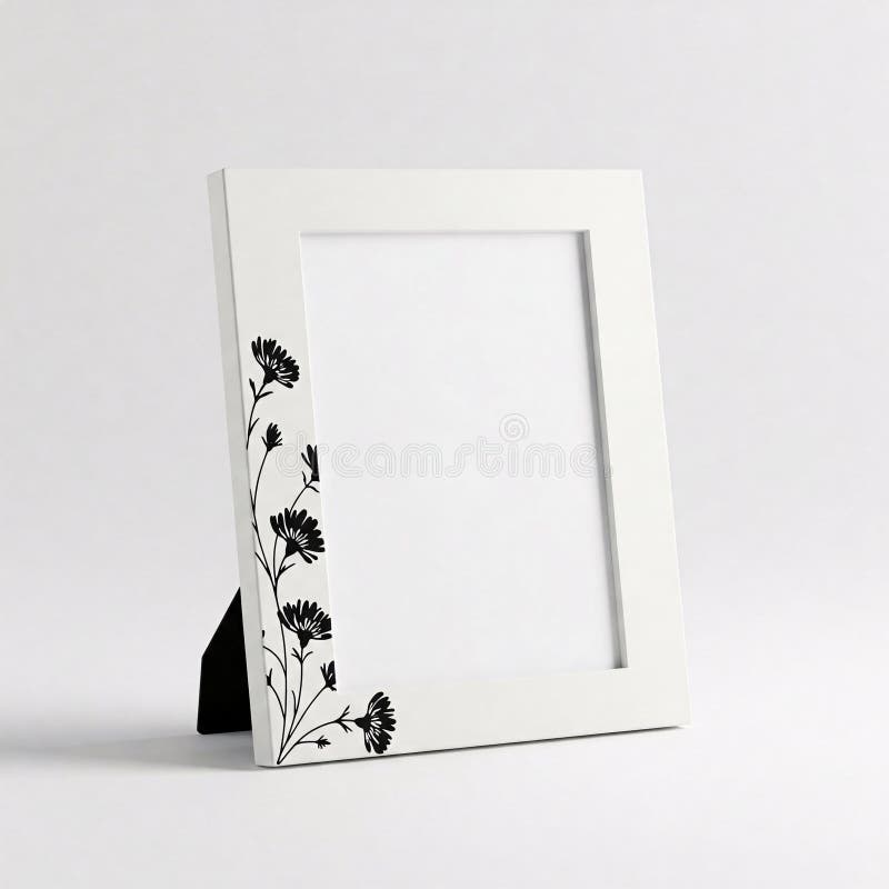 Standing Rectangular Photo Frame with a Black Floral Pattern Stock ...