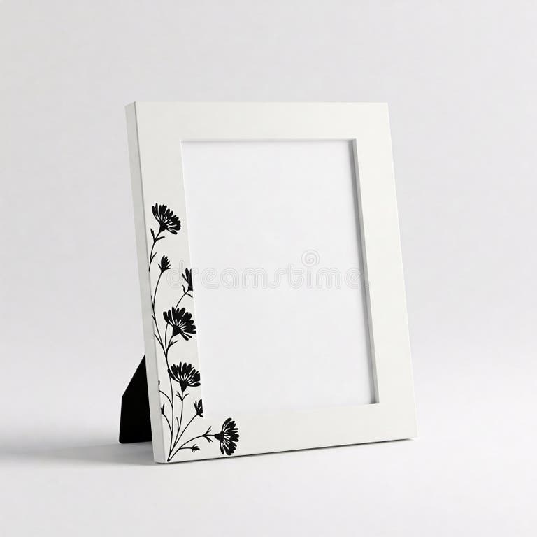 Standing Rectangular Photo Frame with a Black Floral Pattern Stock ...