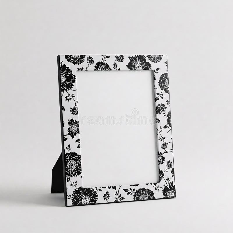 Standing Rectangular Photo Frame with a Black Floral Pattern Stock ...