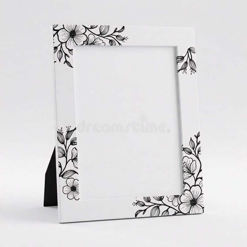 Standing Rectangular Photo Frame with a Black Floral Pattern Stock ...