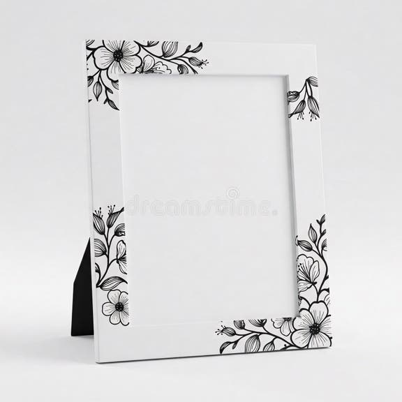 Standing Rectangular Photo Frame with a Black Floral Pattern Stock ...