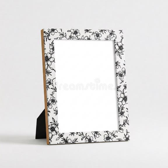 Standing Rectangular Photo Frame with a Black Floral Pattern Stock ...