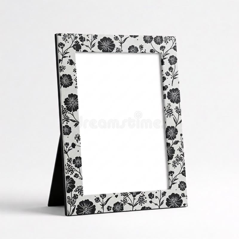 Standing Rectangular Photo Frame with a Black Floral Pattern Stock ...