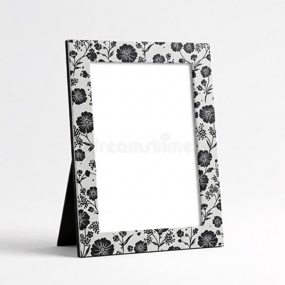 Standing Rectangular Photo Frame with a Black Floral Pattern Stock ...