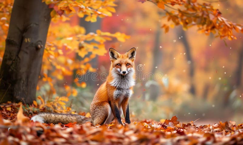Standing Red Fox in Autumn Forest Stock Photo - Image of autumn, animal ...