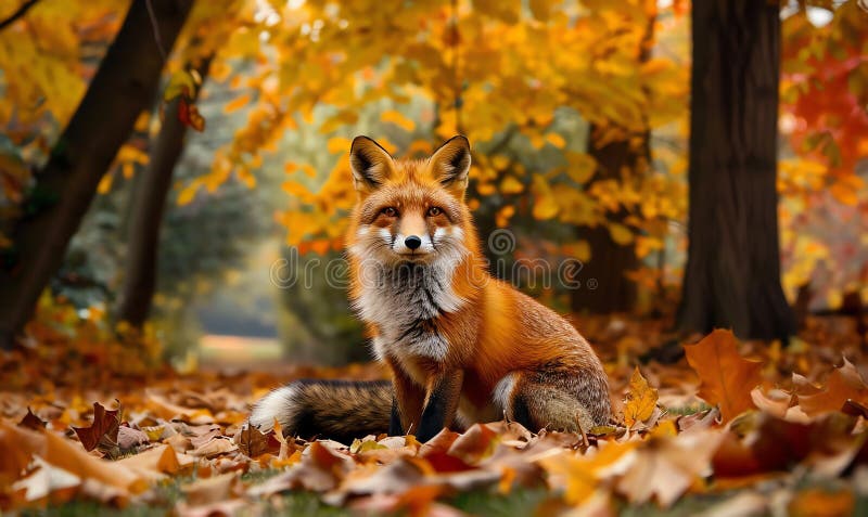 Standing Red Fox in Autumn Forest Stock Photo - Image of forest ...