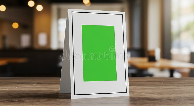 Standing Restaurant Menu Displaying Green Screen on a Wooden Table ...