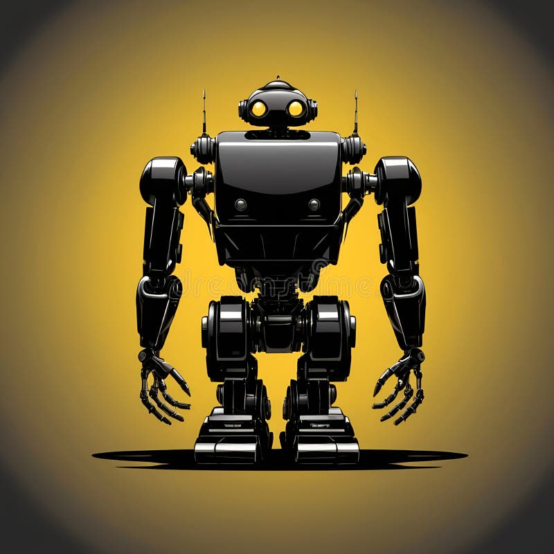 Standing Robot with Glossy Finish Against a Plain Backdrop Stock ...