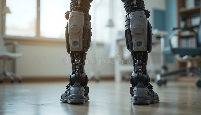 Standing Robotic Legs with Advanced Technology in Bright Room Interior ...