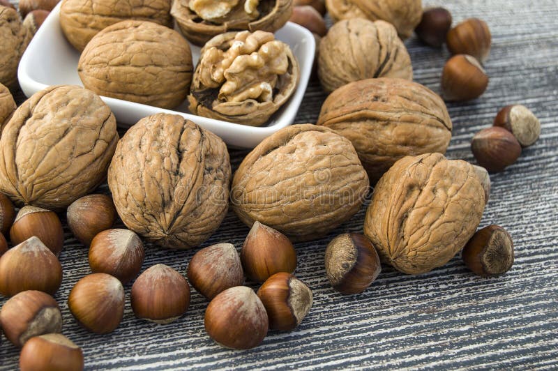 Standing Side by Side in Separate Plate of Shelled Hazelnuts and ...