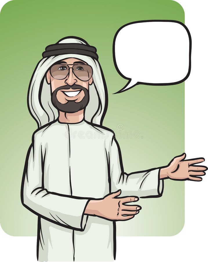 Standing Smiling Arab Man Showing Direction Stock Vector - Illustration ...