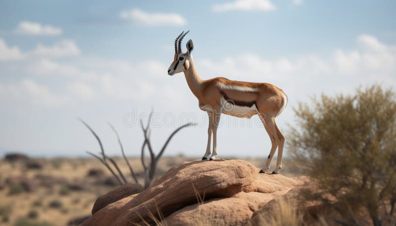 Standing Springbok in the African Savannah, Alertness in Its Eyes ...