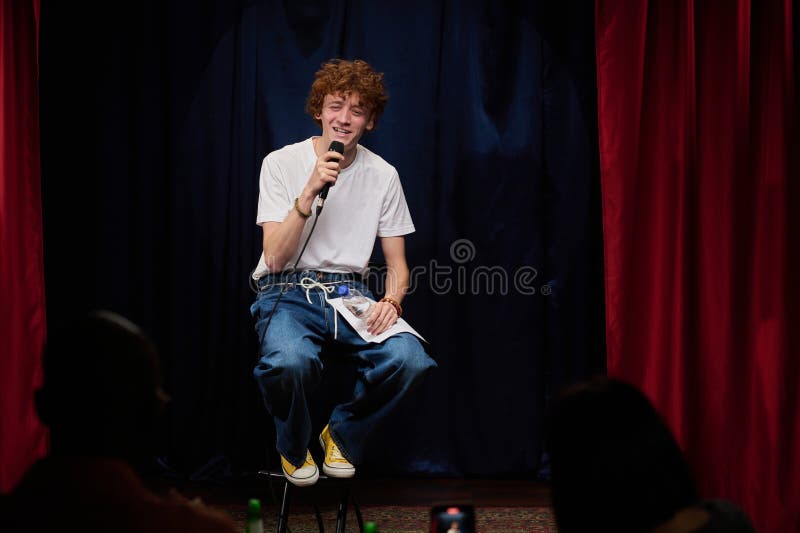Standing on Stage Holding Microphone during Comedy Show Stock Image ...