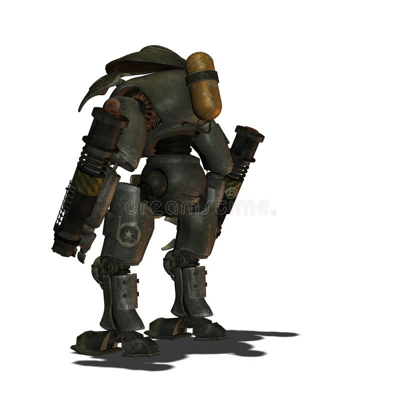 Standing Steampunk Robot from Behind Stock Illustration - Illustration ...