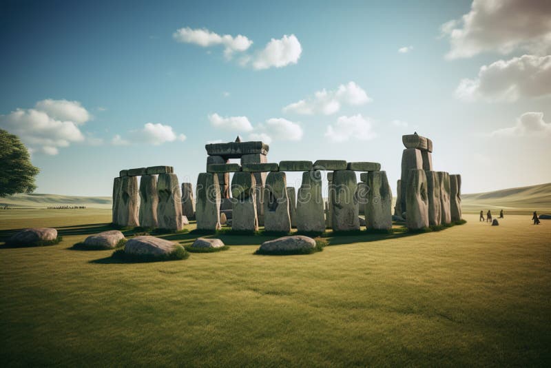 The Standing Stones of Stonehenge on a Low Hill in a Windswept Green ...