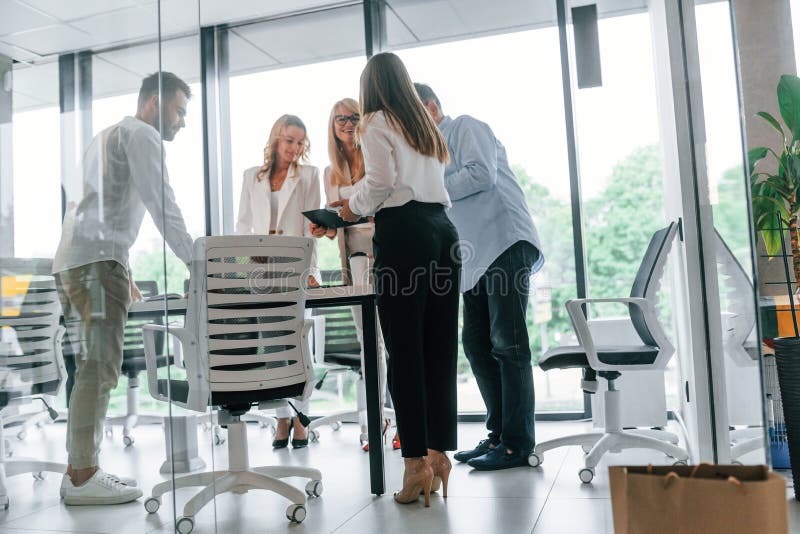 Standing by the Table Near Big Windows. Group of Professional Business ...