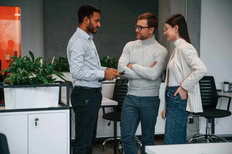 Standing and Talking. Couple are in the Office, Getting Consulted by a ...