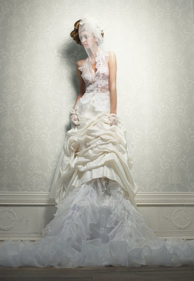 Tall Bride with White Wedding Dress Stock Photo - Image of bride, full ...