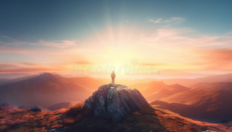 Standing on Top of Mountain Peak, Achievement Generated by AI Stock ...