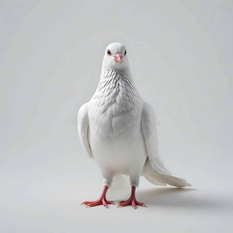 Standing White Pigeon Front View Against Plain Background Stock ...