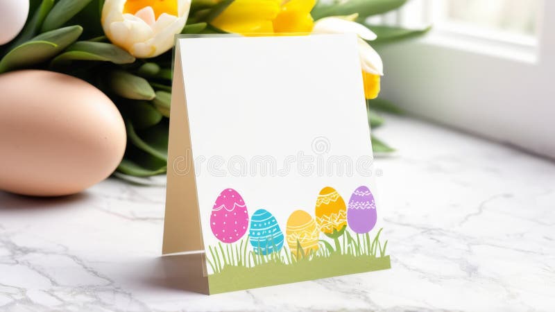 Standing White Sheet Under Text with Colored Eggs Flowers Stock Photo ...
