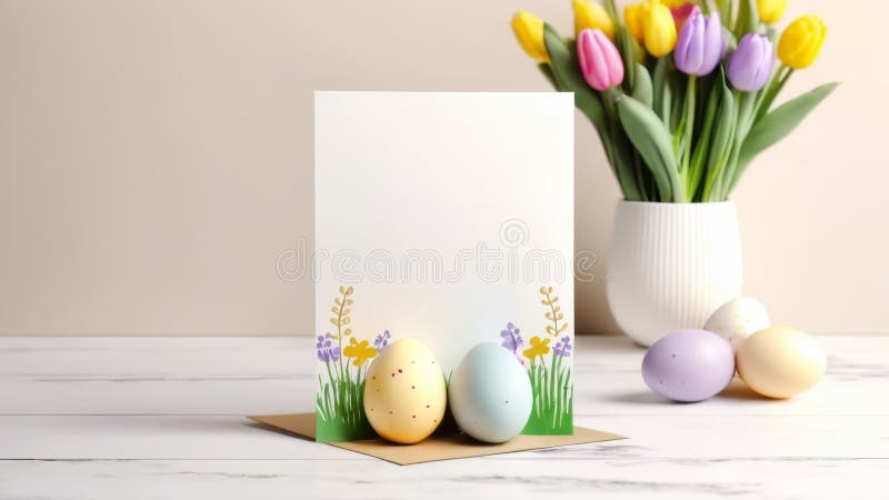 Standing White Sheet Under Text with Colored Eggs Flowers Stock Photo ...