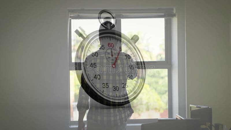Standing by Window, Person Using Stopwatch Animation Overlay, Focused ...