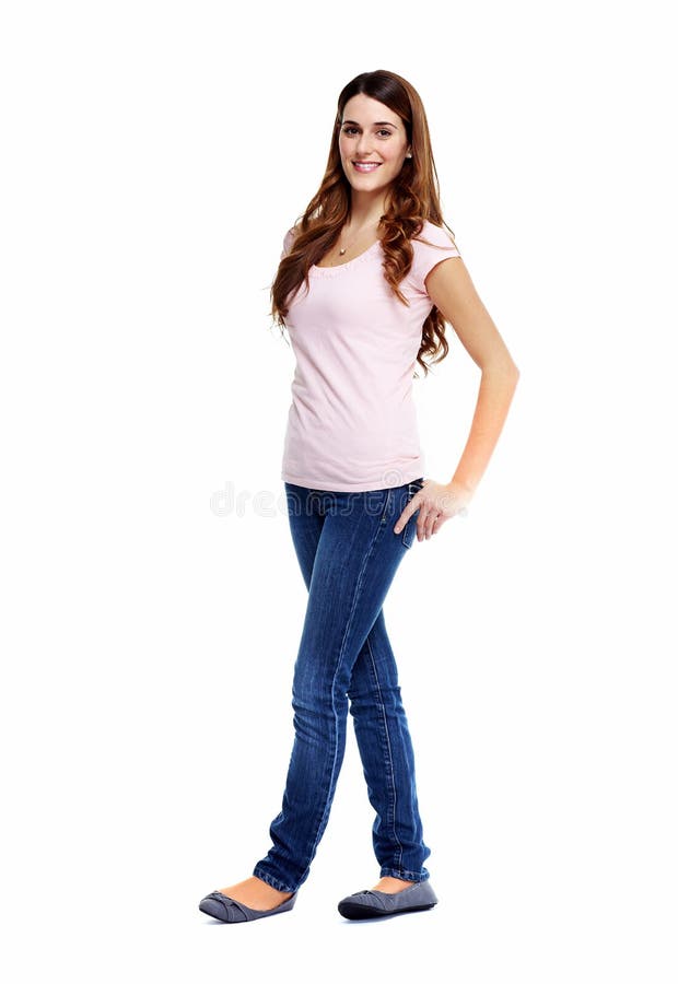 Front View of a Beautiful Standing Woman Model Posing Stock Image ...