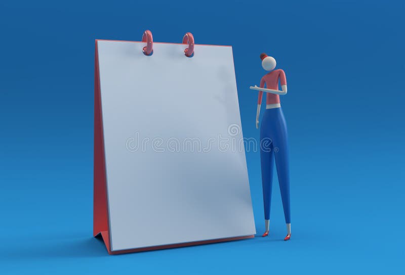 Standing Woman Pointing Finger Note Pad Mockup, 3D Render Design Stock ...