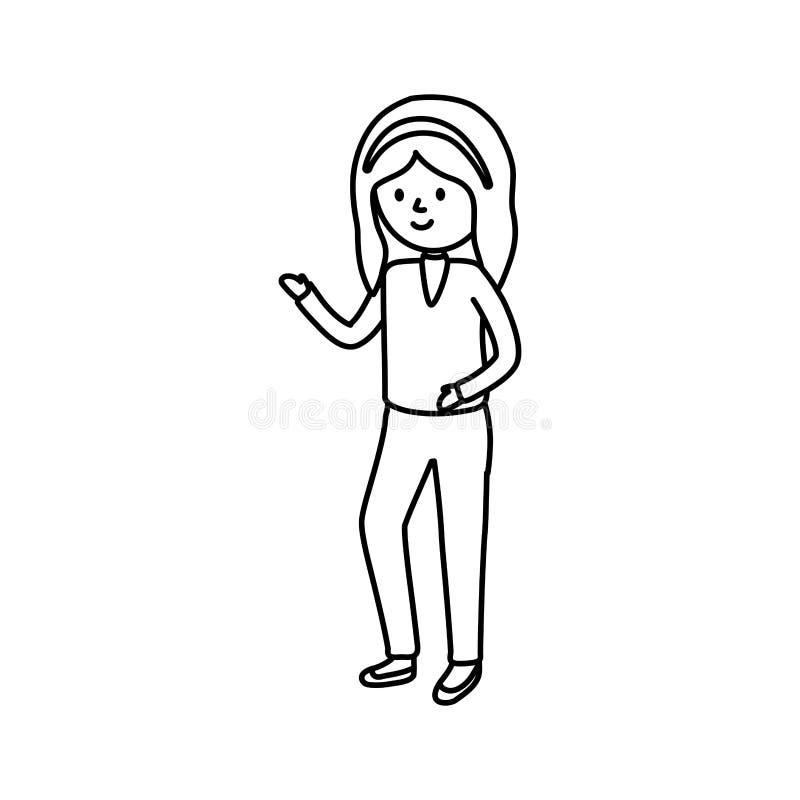 Standing Young Woman Cartoon Character Thick Line Stock Vector ...