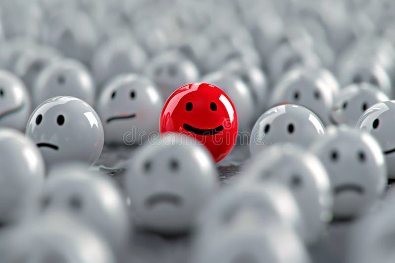 Unique Red Smiling Sphere among Gray Ones Stock Illustration ...