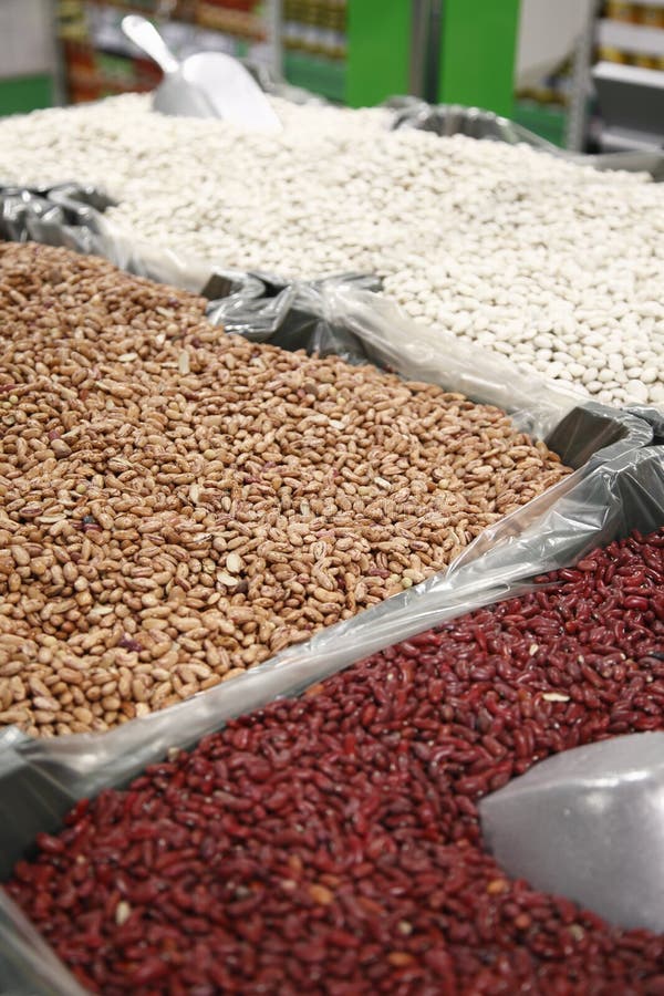 Stands with Beans in a Big Market Stock Photo - Image of fresh, grocery ...