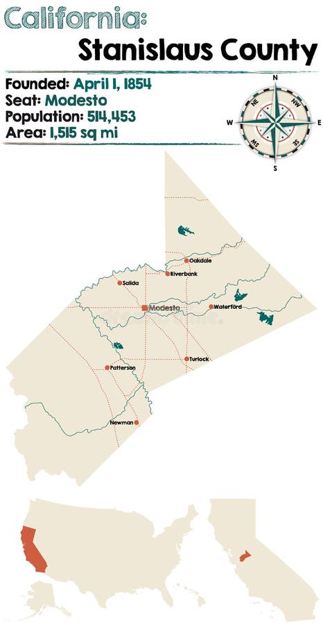 Stanislaus County in California Stock Vector - Illustration of county ...