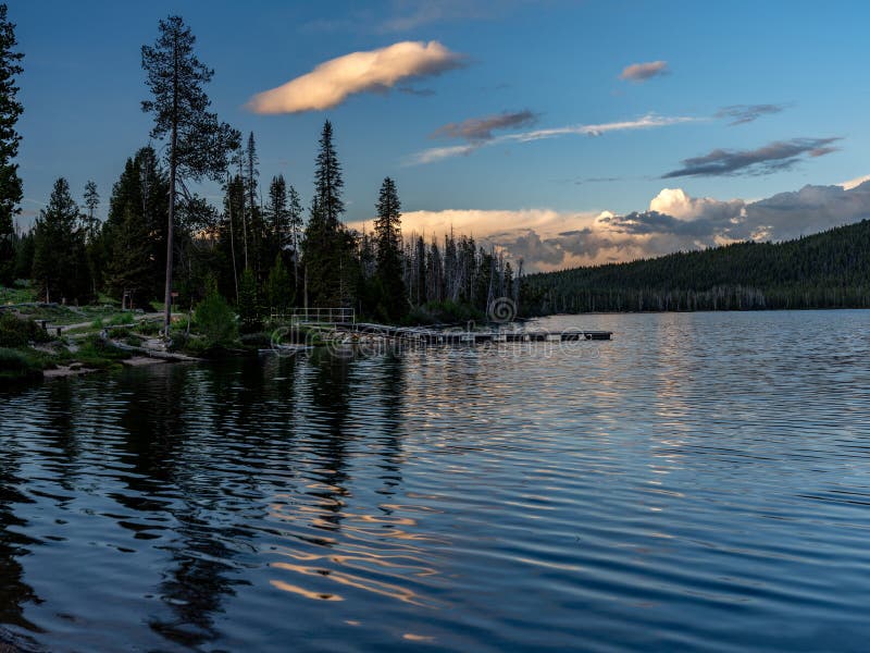 Stanley Lake Boat Dock at Sunset Stock Image - Image of mountains, lake ...