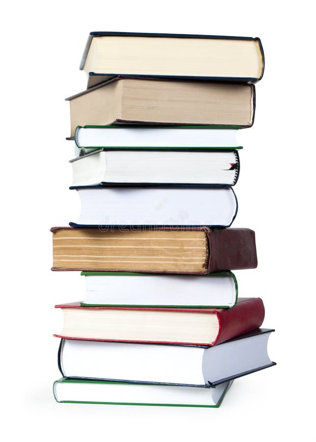 Inkt, Pen En Een Grote Stapel Van Boek Op Witte Achtergrond. Stock ...