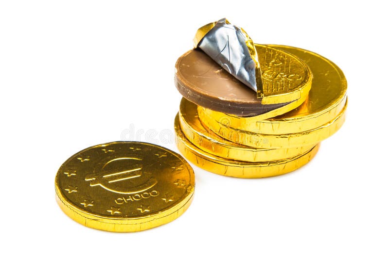 Stapel van chocoladegeld stock foto. Image of gouden - 45349116