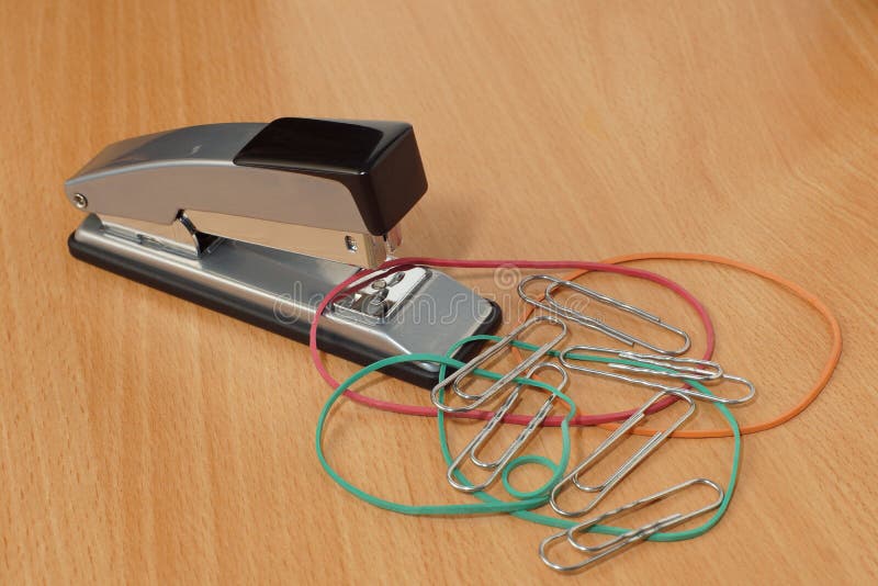 Stapler, Elastic Bands and Clips. Stock Image - Image of secretary ...