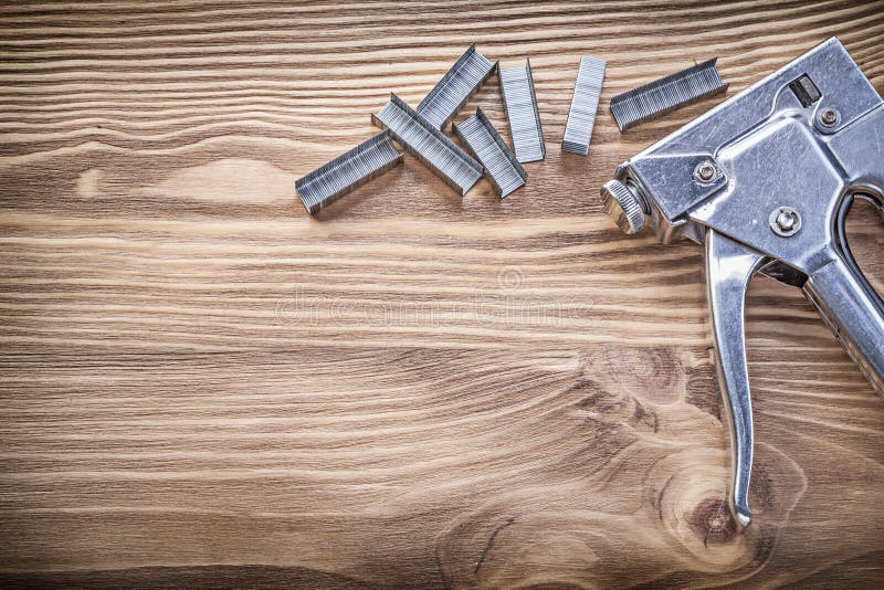 Stapler Gun Heap of Staples on Wooden Board Construction Concept Stock ...