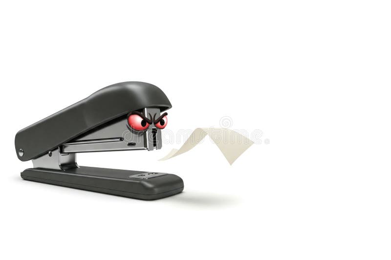 The Stapler Spits Out the Paper with Angry Eyes. Space for Text. Stock ...