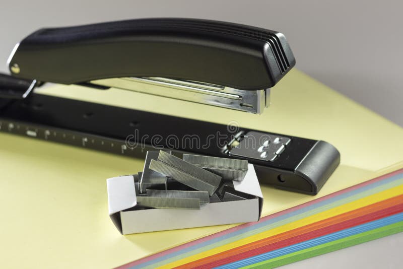 Stapler and Staples Supplies Stock Image - Image of company, color ...
