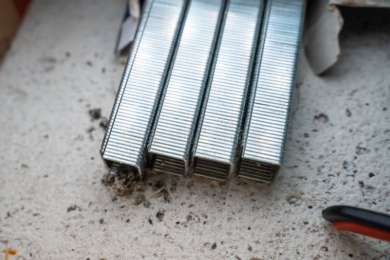 Staples for a Stapler Construction Hardened Galvanized Close-up on ...