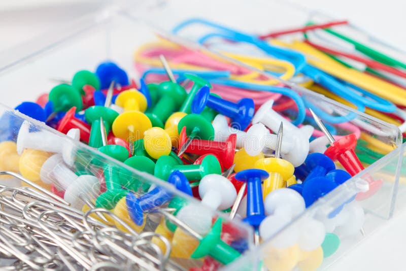Staples and Stationery Buttons Lie in a Box Stock Photo - Image of ...